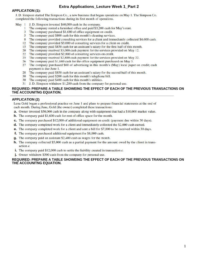 Extra Applications - Accounting - Lecture Week 1 - Part 2 | PDF | Expense | Equity (Finance)