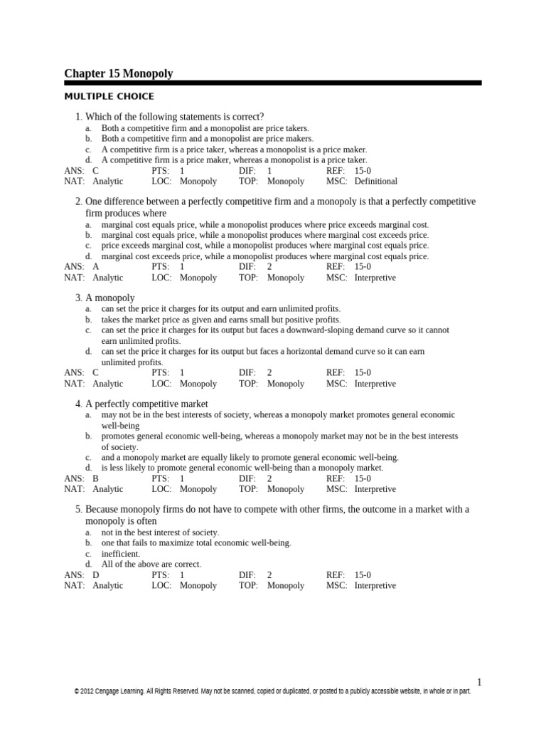 CH 7 Monopoly - 2023 | PDF | Monopoly | Average Cost