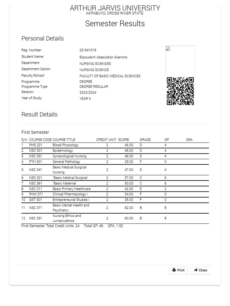 First Semester Results 4 | PDF