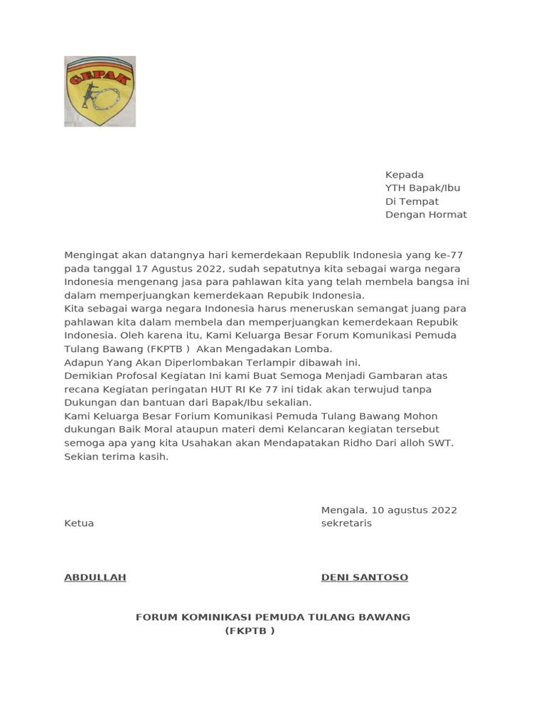 Contoh Proposal HUT RI | PDF