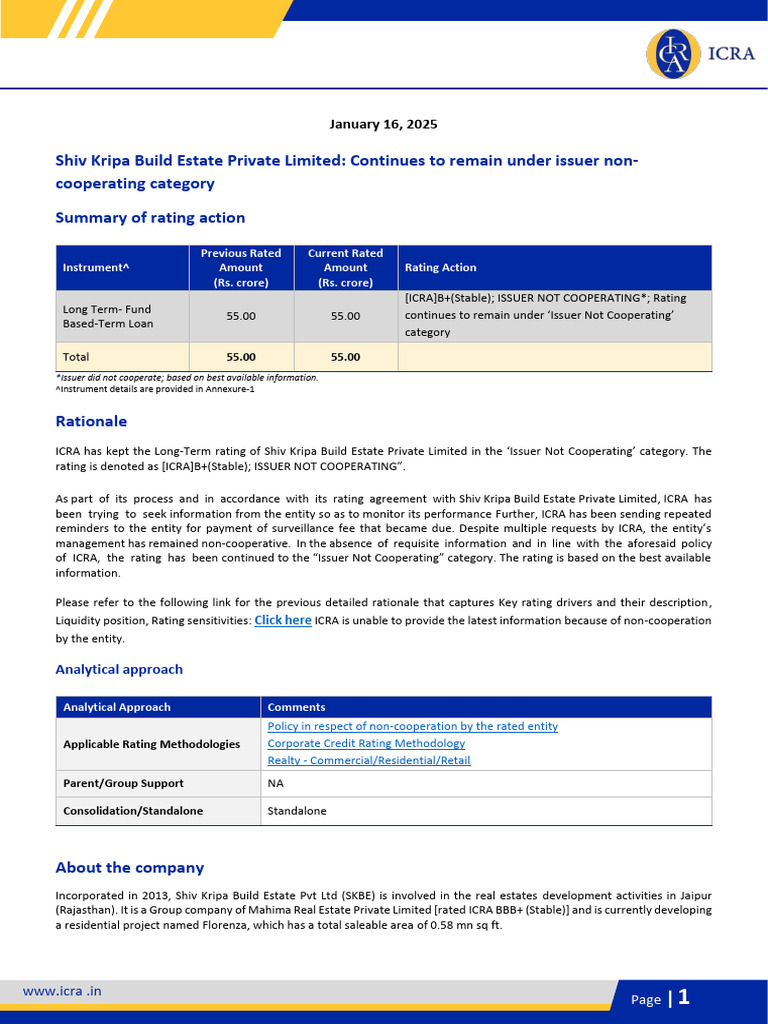 Shiv Kripa Build Estate Private Limited | PDF | Credit Rating Agency | Stocks