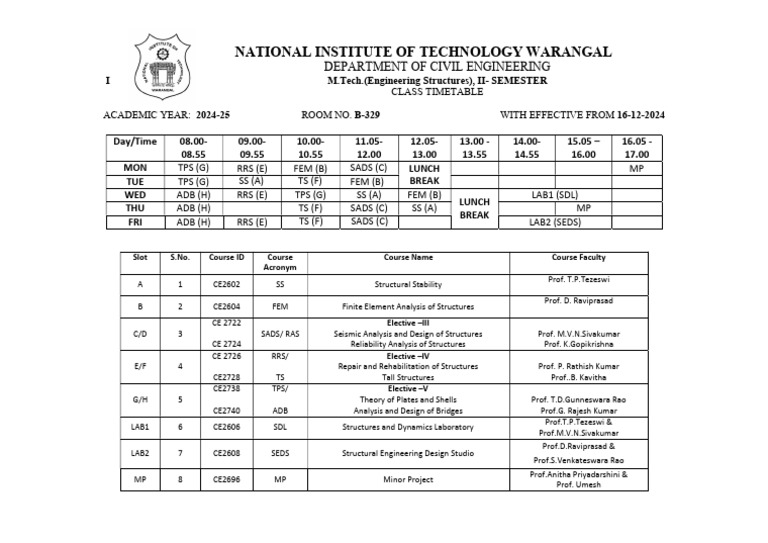 M.Tech (ES) - Time Table - EVENSEM-2024-25 | PDF | Engineering