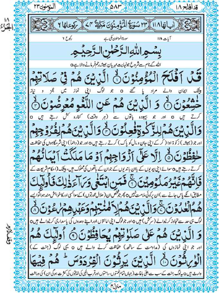 Quran Juz 18 Urdu Translation | PDF