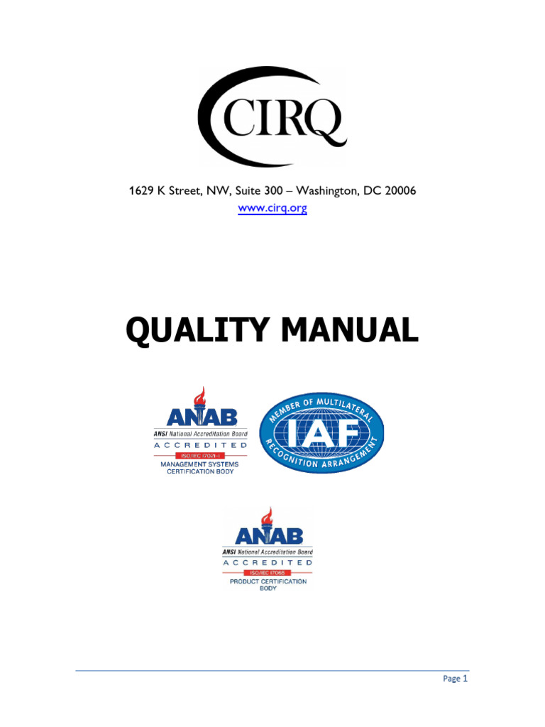 CIRQ Quality Manual 2022 Rev 2.13 | PDF | Audit | Information Security