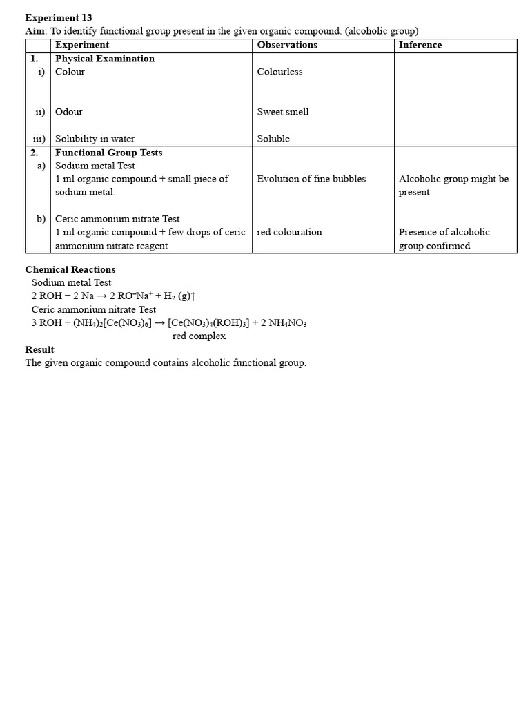 Organic Functional Group Analysis_Experiments 13-16 | PDF | Aldehyde | Carboxylic Acid