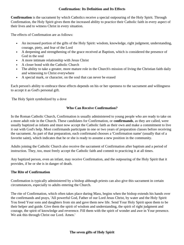 CONFIRMATION and the Seven Gifts of Holy Spirit | PDF | Confirmation ...