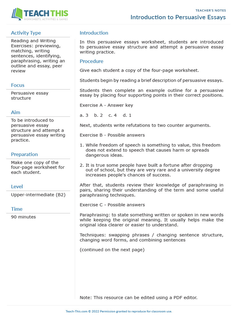 Introduction to Persuasive Essays | PDF | Essays | Capital Punishment