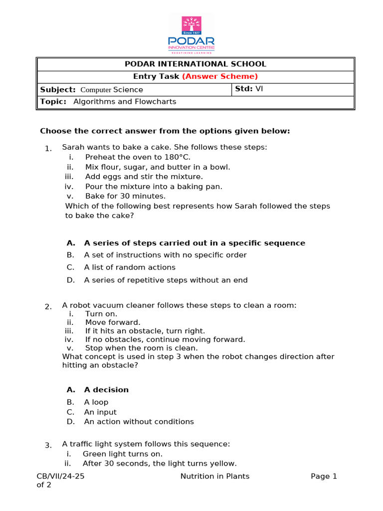 As Entry Task Algorithms and Flowcharts CS VI CB | PDF | Algorithms | Computing