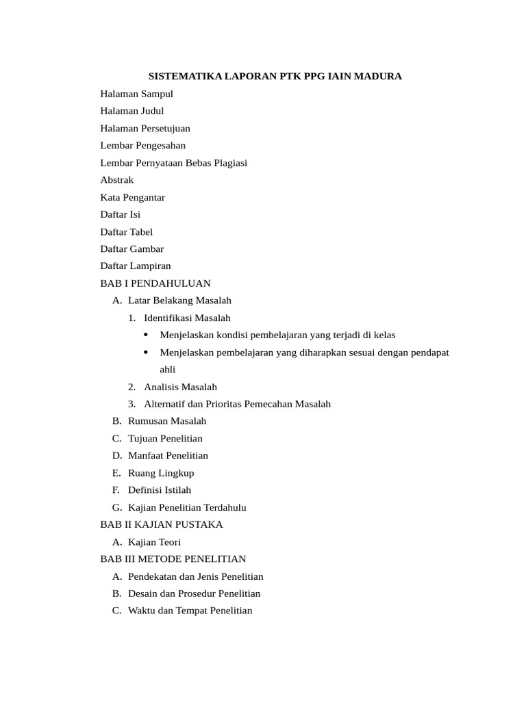 Format Laporan PTK PPG IAIN Madura | PDF