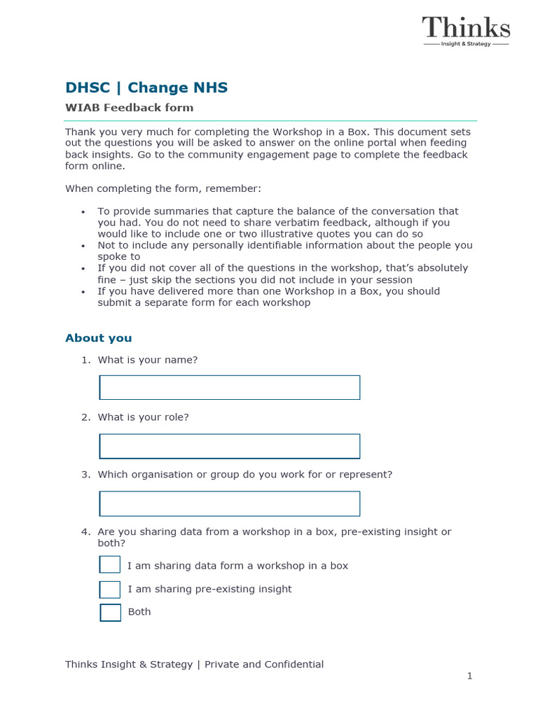 Change NHS_Local engagement WIAB feedback form_PDF VERSION | PDF ...