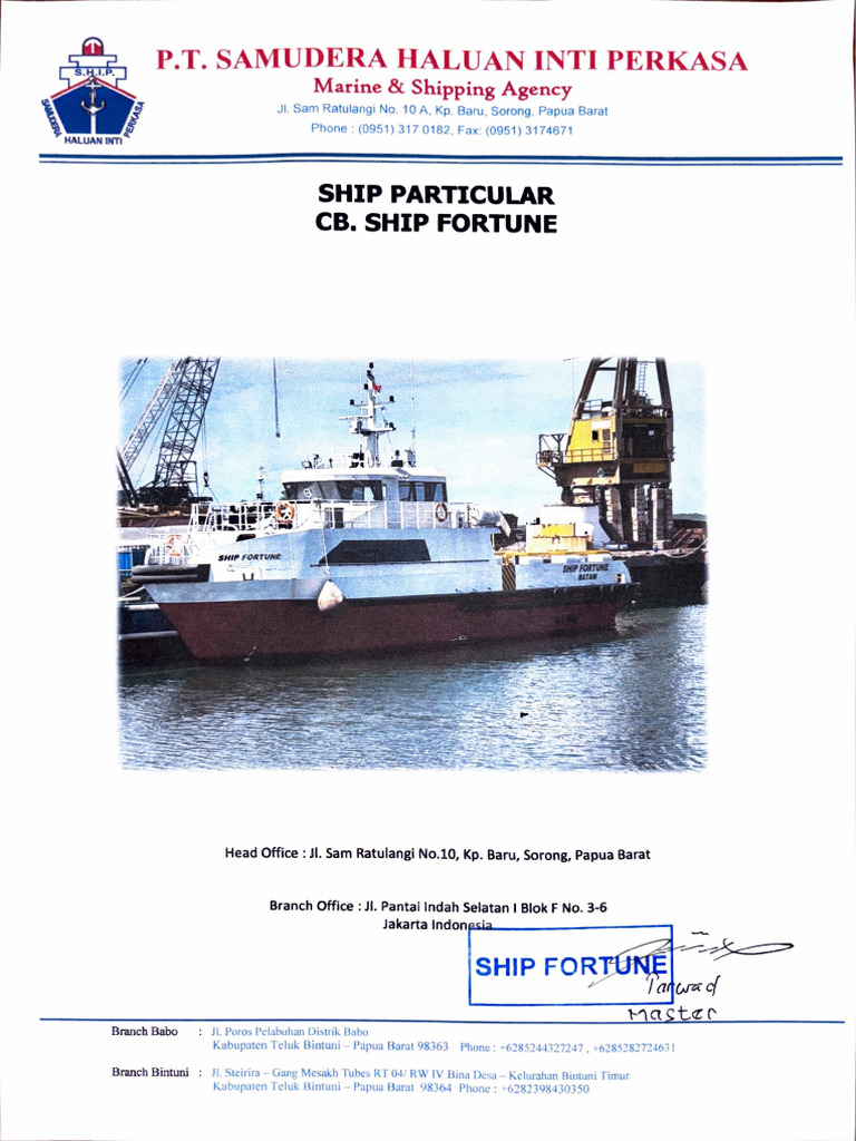 II.8 Ship Particular (Signed by Master) | PDF