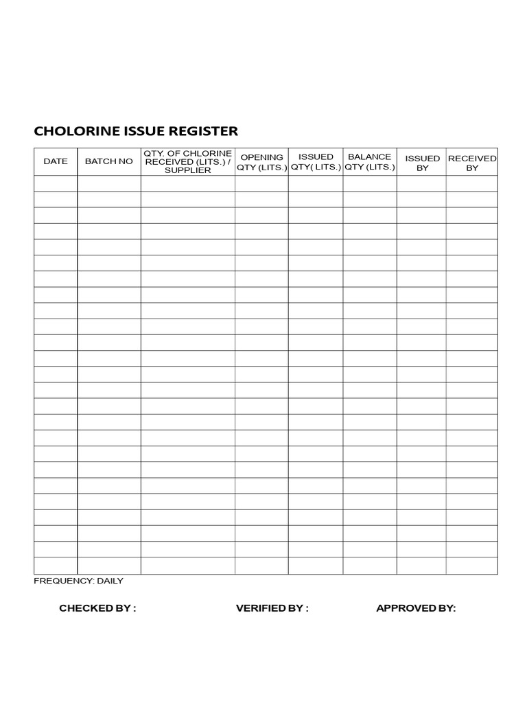 Daily Chlorine Issue Log | PDF