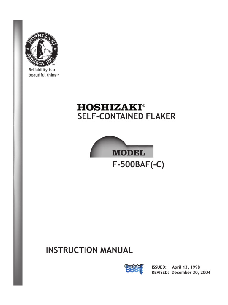 Hoshizaki F-500BAF Icemaker Manual | PDF | Manufactured Goods ...