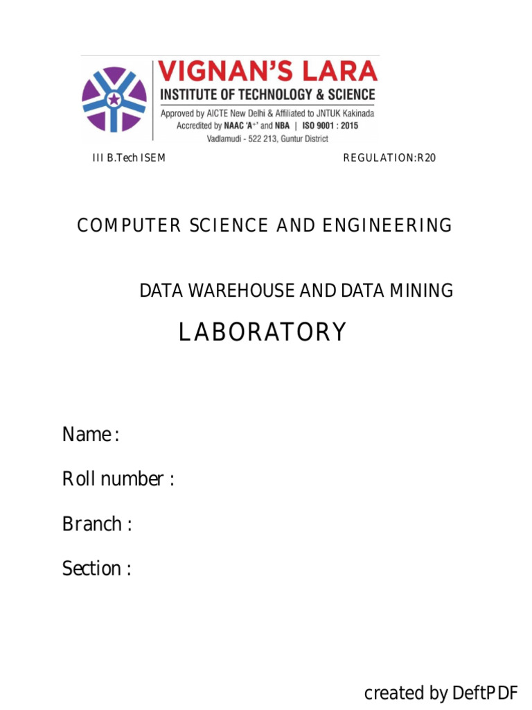 DWDM MANUAL-1 | PDF | Data Warehouse | Statistical Classification