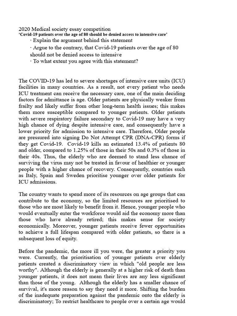 COVID 19 Essay | PDF | Intensive Care Unit | Patient