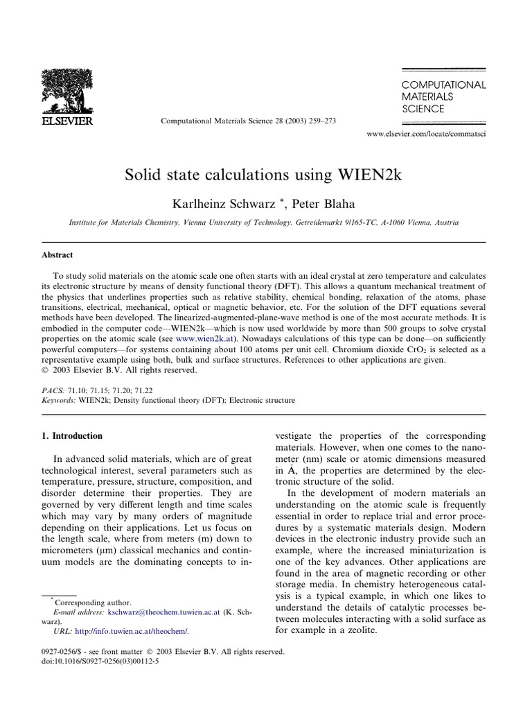 Solid State Calculations with WIEN2k | PDF | Density Functional Theory ...