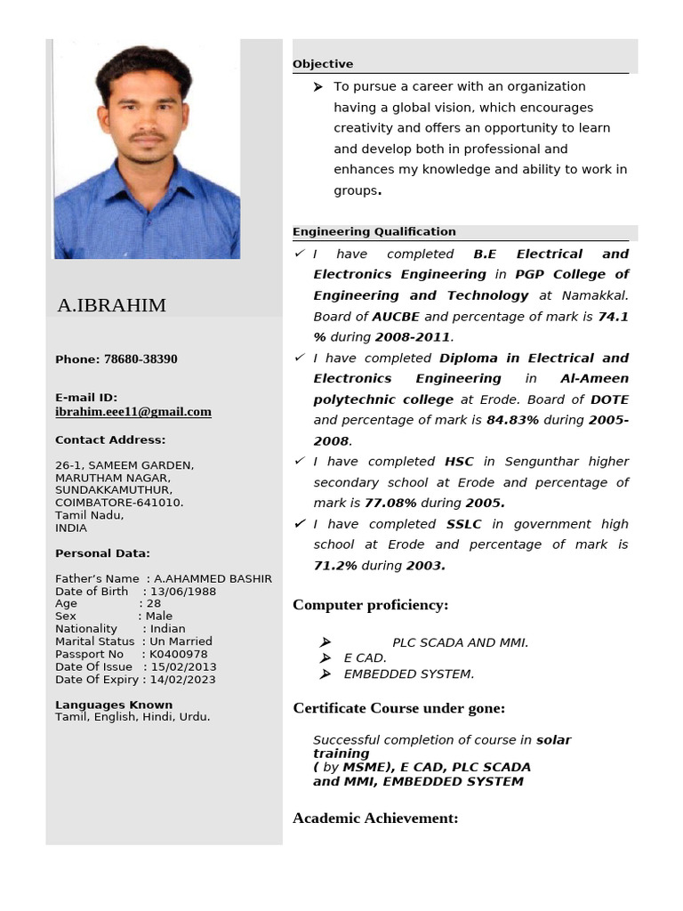 Ibrahim Cv | PDF | Electrical Engineering | Electricity