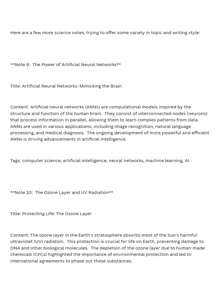 Here are a few different notes about science, each with a different ...