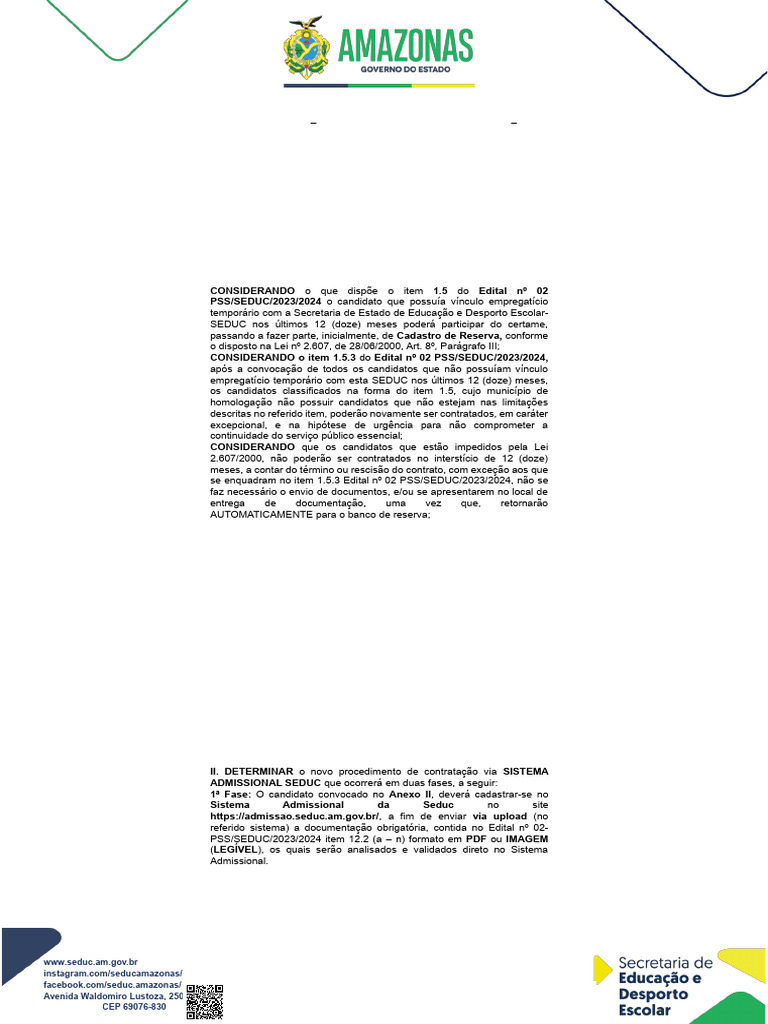 Convocação 07 Área Indigena PSS - Seduc.2023.2024 Edital 02 | PDF