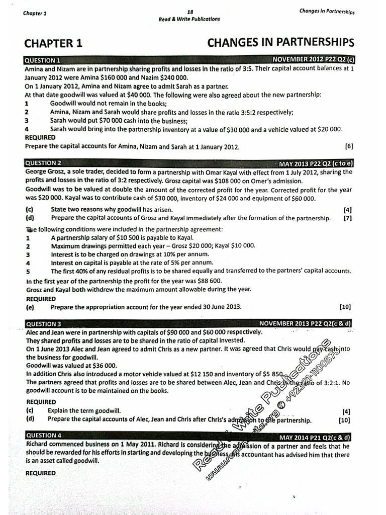 Partnership Changes A Level Accounting Topical Past Paper Question | PDF