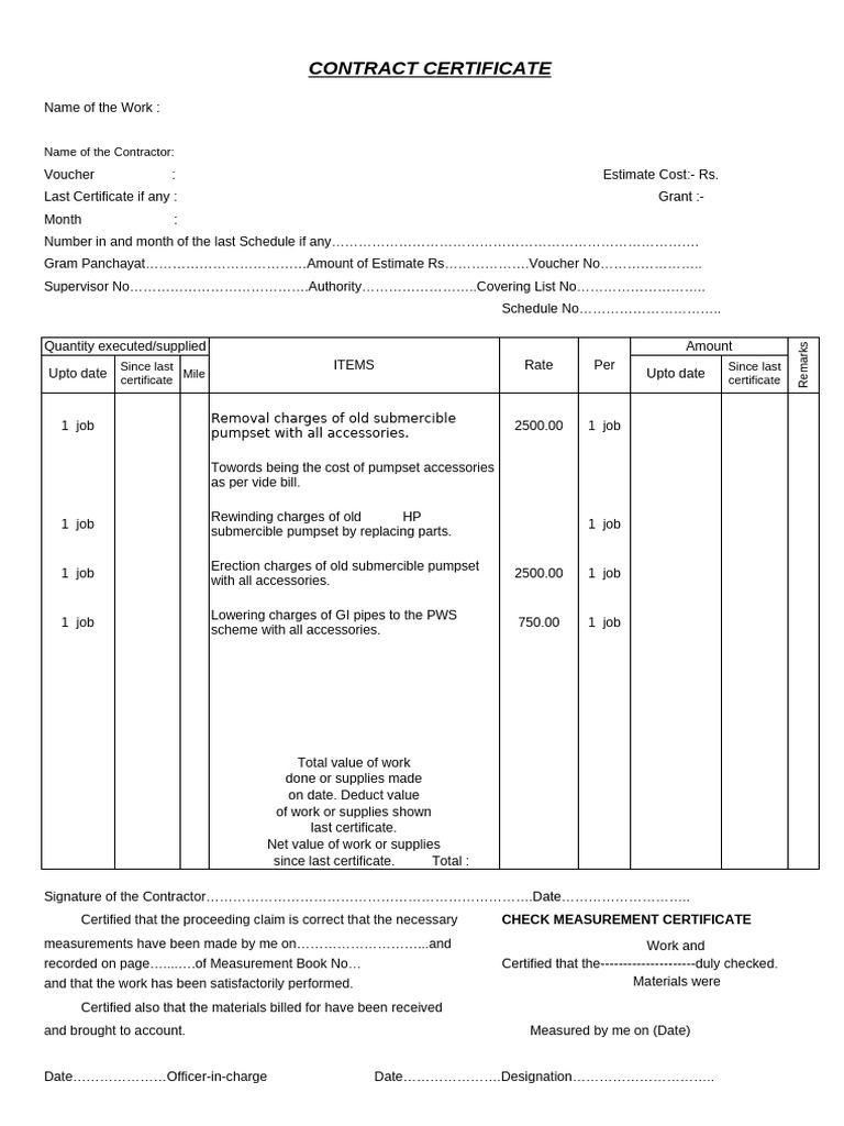 Contract Certificate FORM | PDF | Payments | Cheque