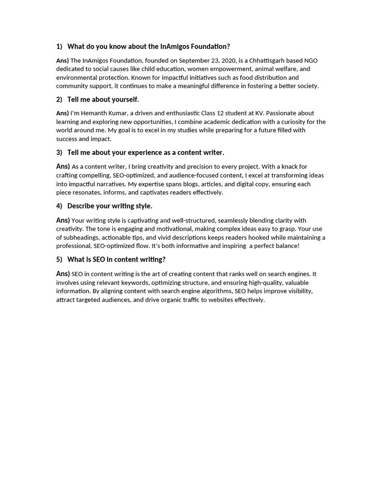 What Do You Know About The InAmigos Foundation .Hemanth Kumar | PDF