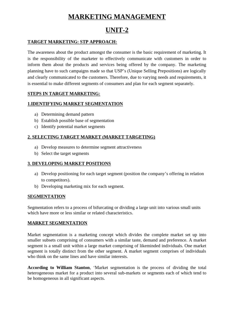 MARKETING UNIT-2 | PDF | Marketing | Market Segmentation