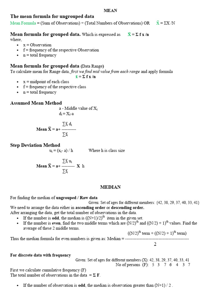 Statistics Formula of math | PDF | Median | Mode (Statistics)