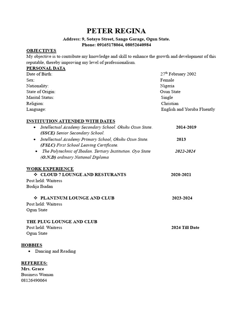 Regina CV Format Another | PDF