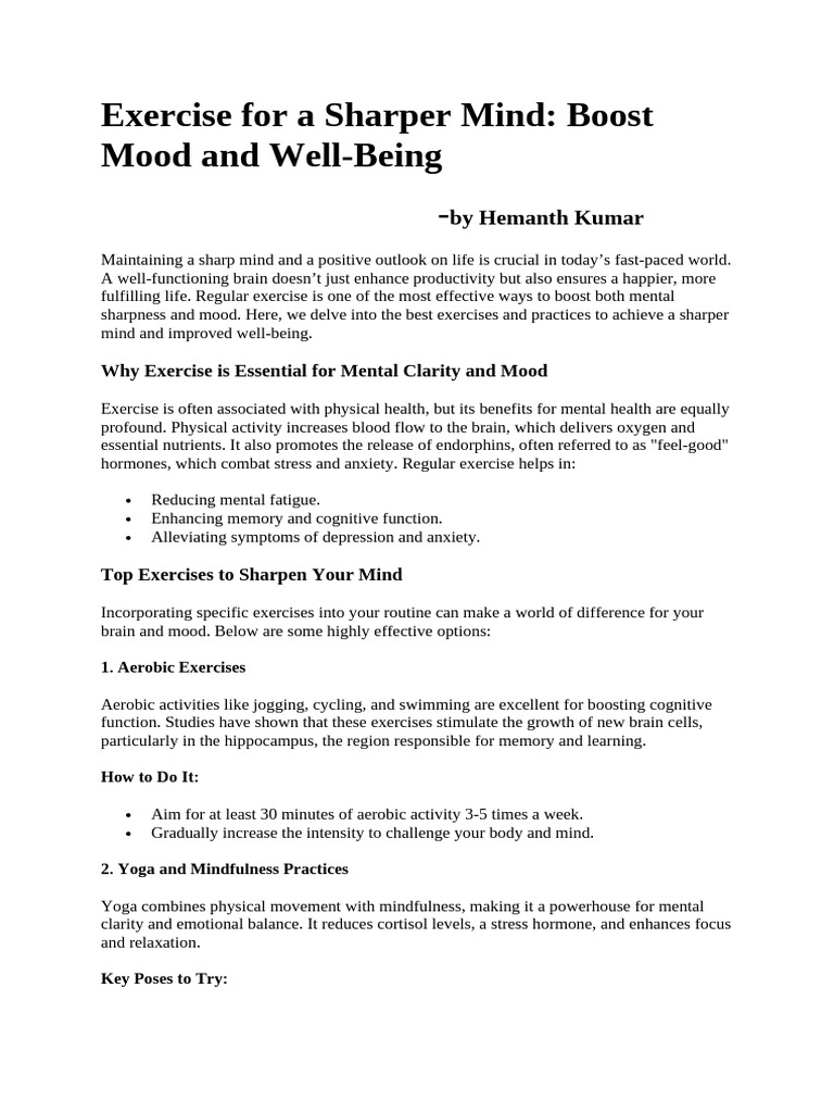 Boost Mood & Mind with Exercise Tips | PDF | Strength Training | Brain