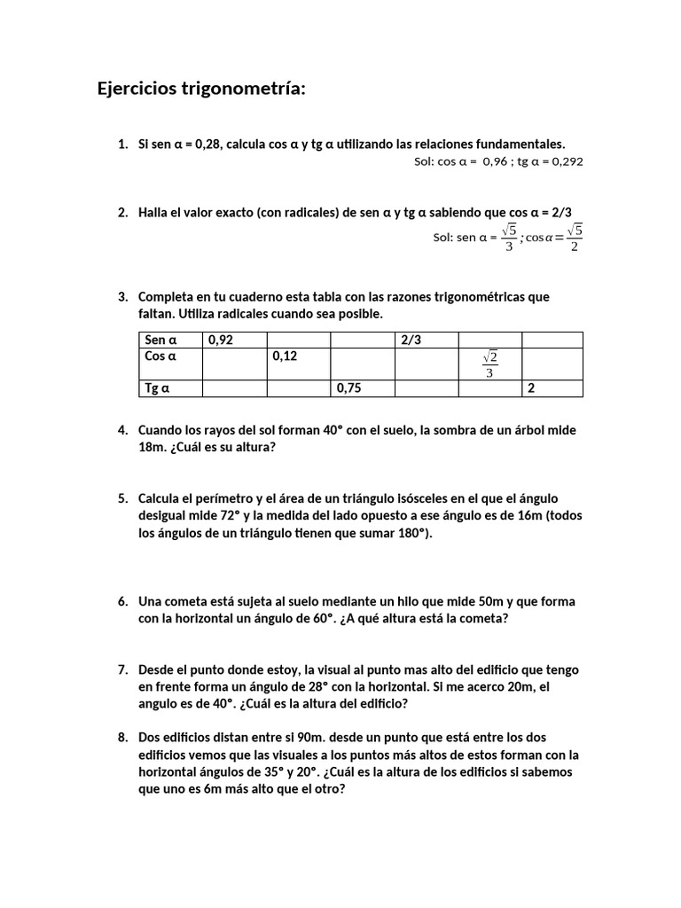 Ejercicios Trigonometria 4 Eso | PDF