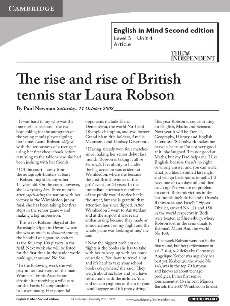 English in Mind2 Level5 Unit4 Extra Reading Practice Article | PDF ...