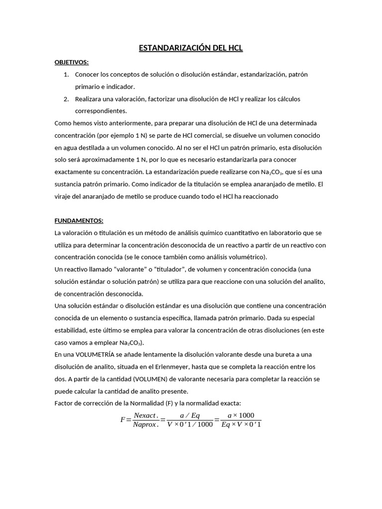 Estandarización de HCl con Na2CO3 | PDF | Valoración | Química