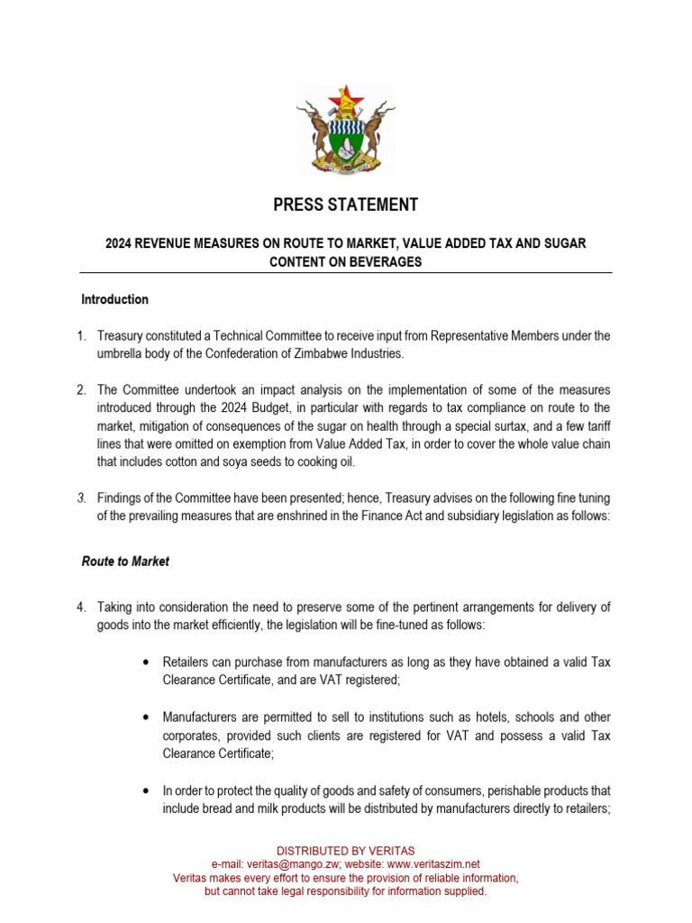 Press Statement On 2024 Revenue Measures | PDF | Value Added Tax | Taxes