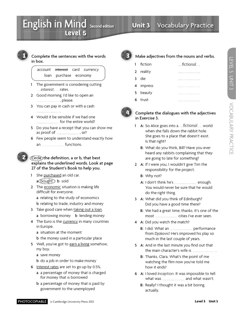 English in Mind2 Level5 Unit3 Vocabulary Practice Worksheet | PDF ...