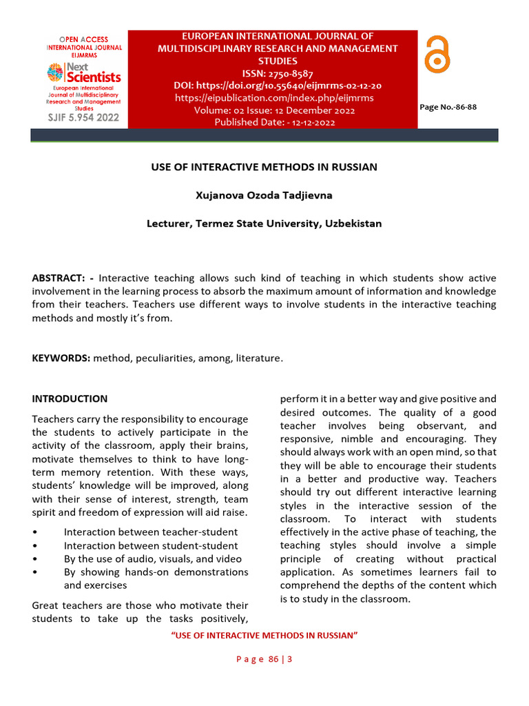 20_86_88_EI_N_C_USE_OF_INTERACTIVE_METHODS_IN_RUSSIAN | PDF | Teaching ...