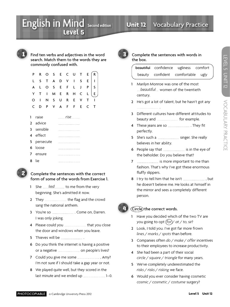 English in Mind2 Level5 Unit12 Vocabulary Practice Worksheet | PDF | Linguistics | Linguistic ...