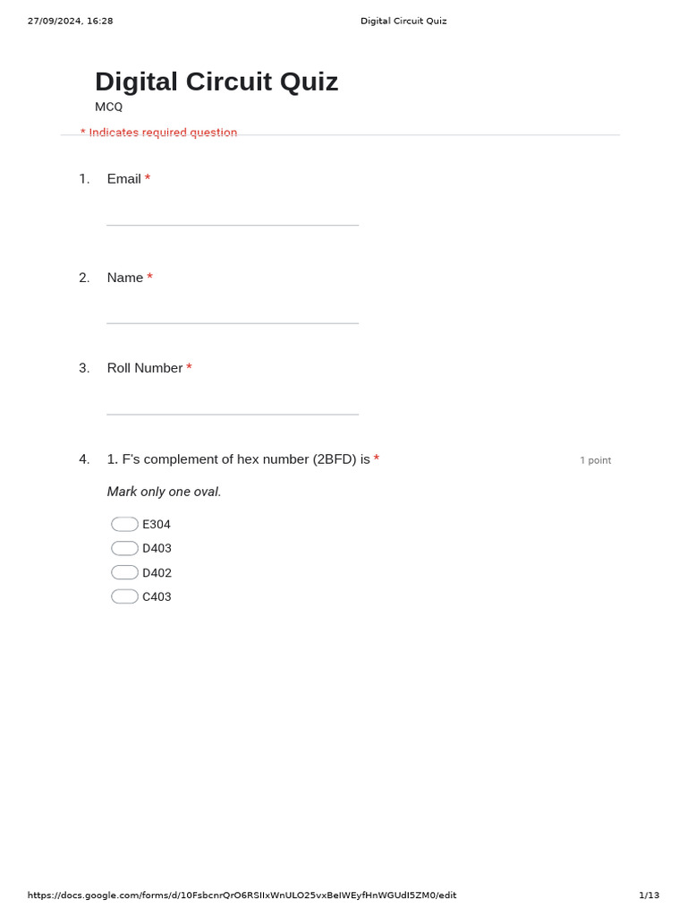 Digital Circuit Test1 (2024) - Google Forms | PDF | Theory Of ...