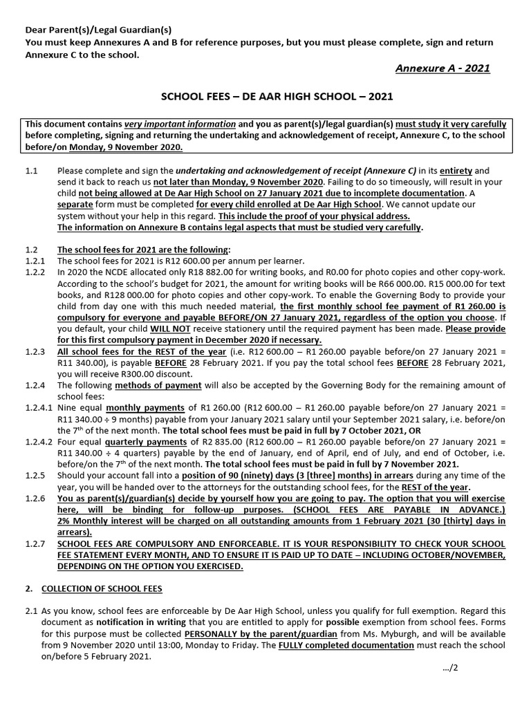 School Fees 2021 | PDF | Payments