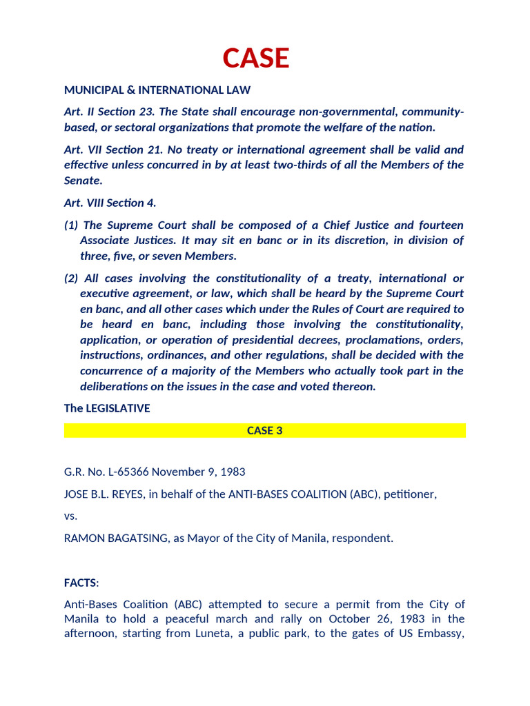 CASE - DIGEST Reyes Vs Bagatsing - SCRB | PDF | Treaty | Uruguay Round
