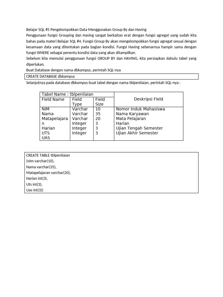 Panduan SQL: Group By dan Having | PDF