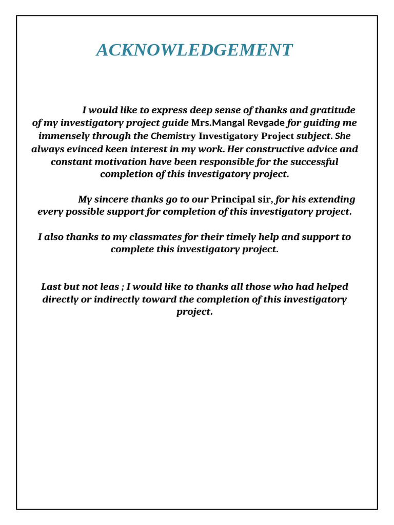 Acknowledgement for Chemistry Project | PDF