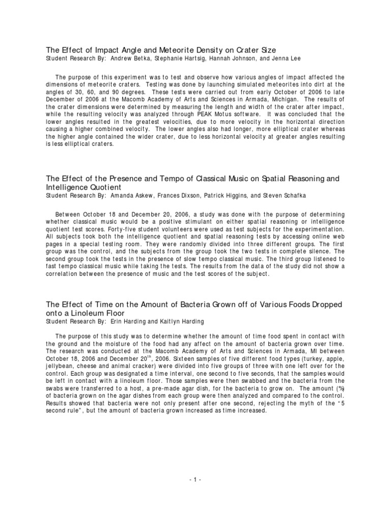 Abstracts - Extended Essay Topics | PDF | Capacitor | Smoke