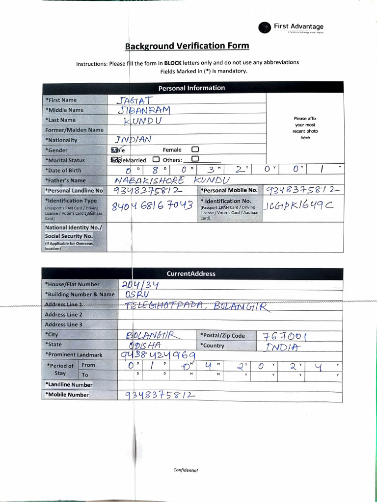Background Verification Form | PDF | Identity Document | Authentication
