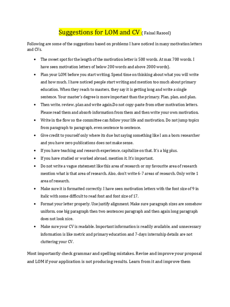 Tips & Tricks for CV & Motivation | PDF