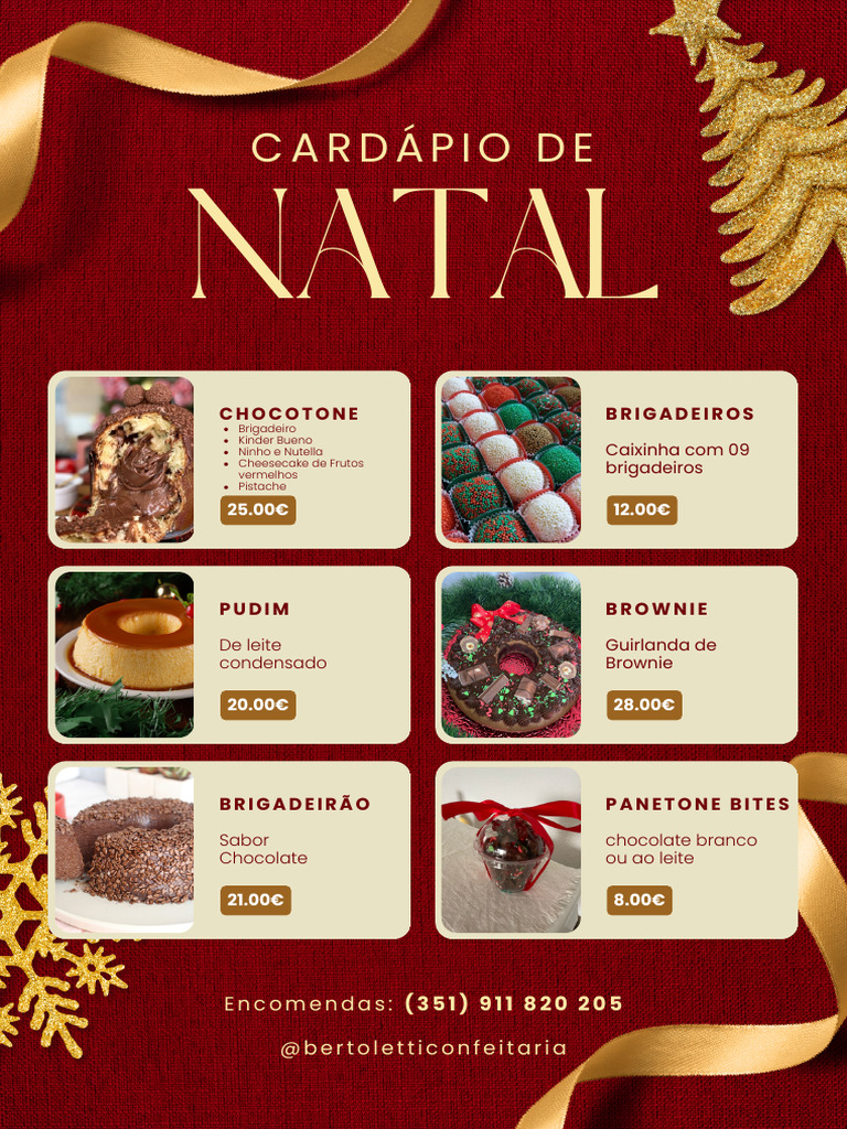 Menu Cardápio de Natal Sobremesas Delicado Vermelho e Dourado | PDF