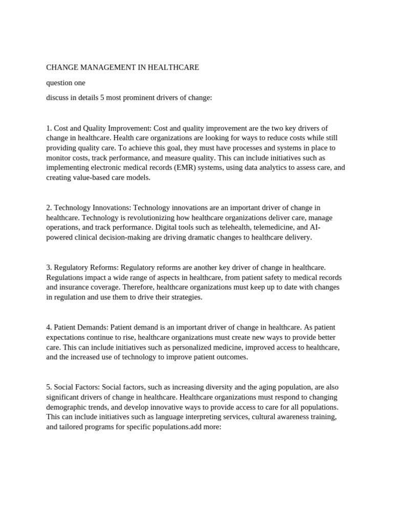 Key Drivers of Change in Healthcare | PDF | Change Management | Health Care