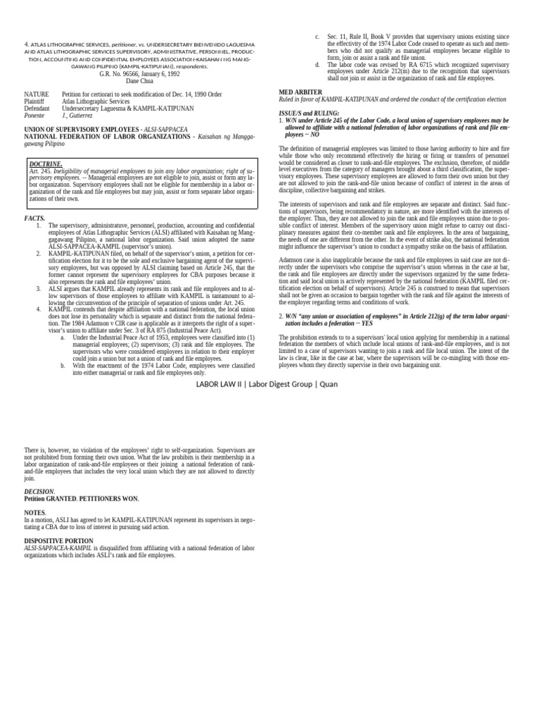 Atlas Lithographic V Laguesma | PDF | Strike Action | United States Law