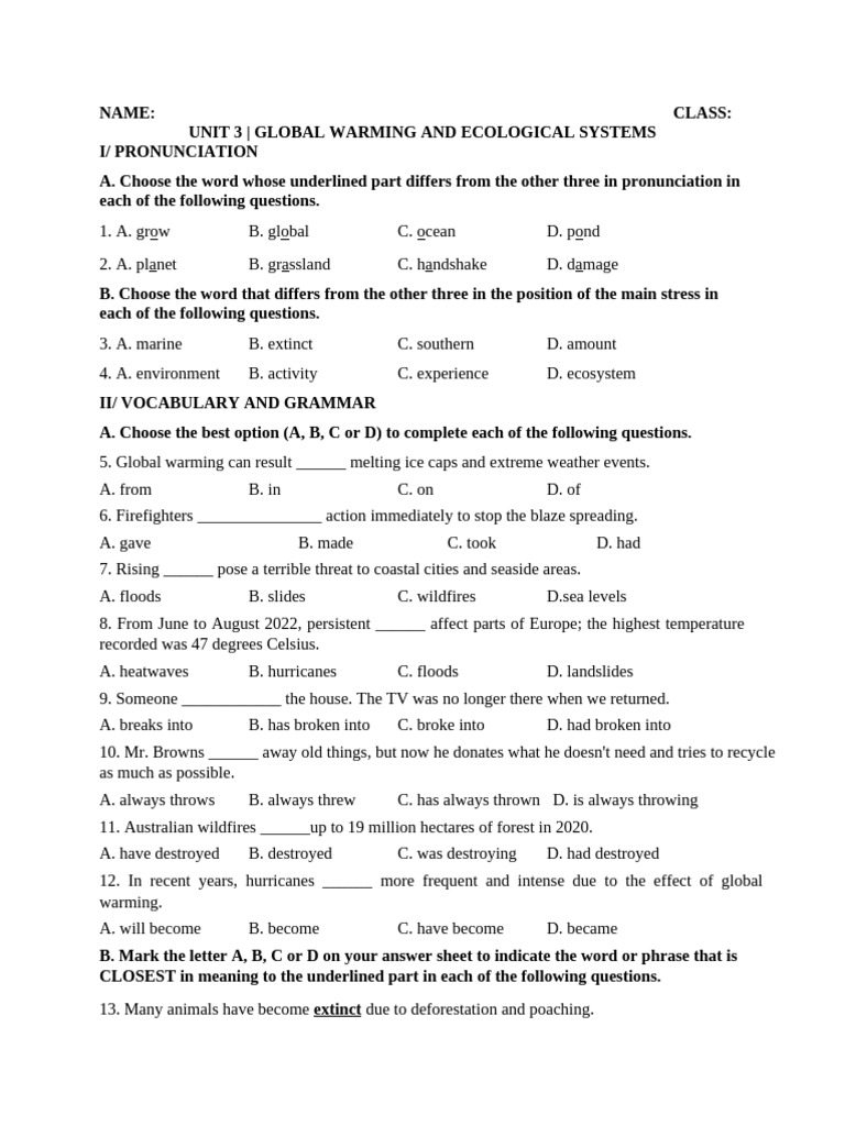 review unit 3-4 | PDF | Climate Change | Natural Environment