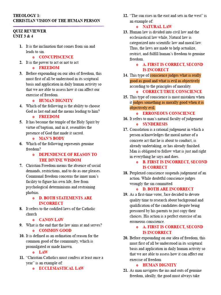 Theology 1 Reviewer Finals | PDF | Virtue | Conscience